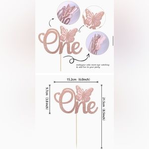 Amazon | Party Supplies | Butterfly One Cake Topper Rose Gold Glitter ...